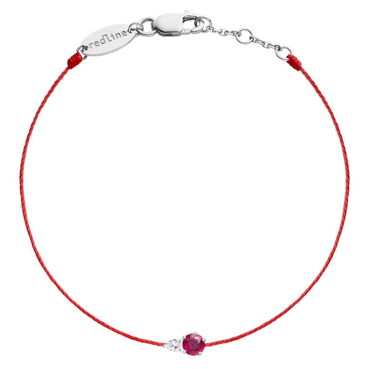 Redline bracelet in white gold with a ruby and a diamond on a red ...
